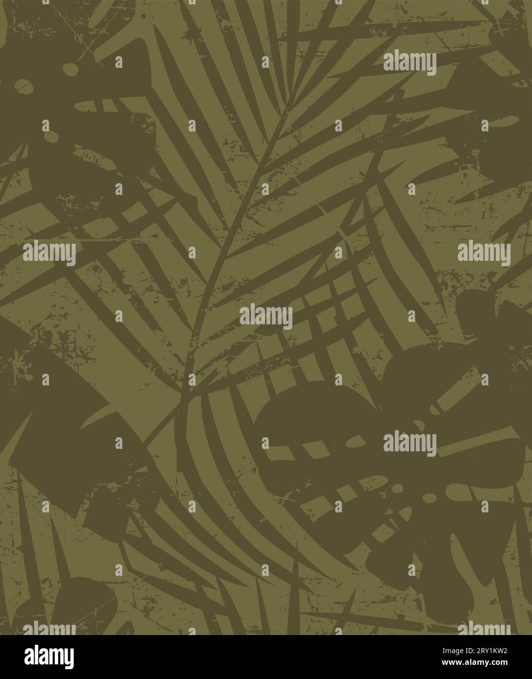 Camouflage seamless pattern. Tropical exotic leaves. Grunge and scratch ...