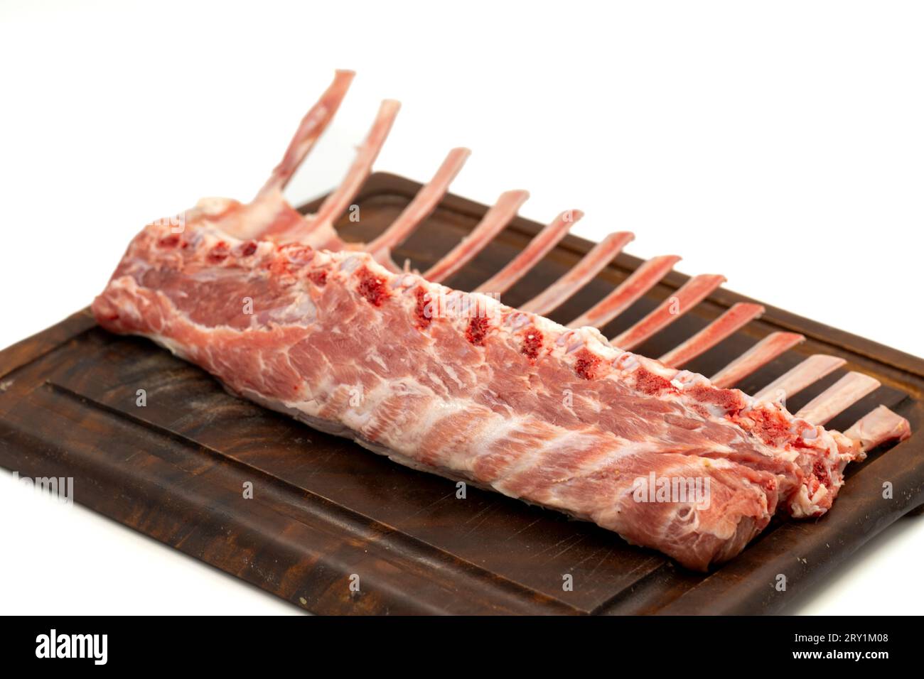 Lamb rack cutlet isolated on white background. Raw lamb chops with ...