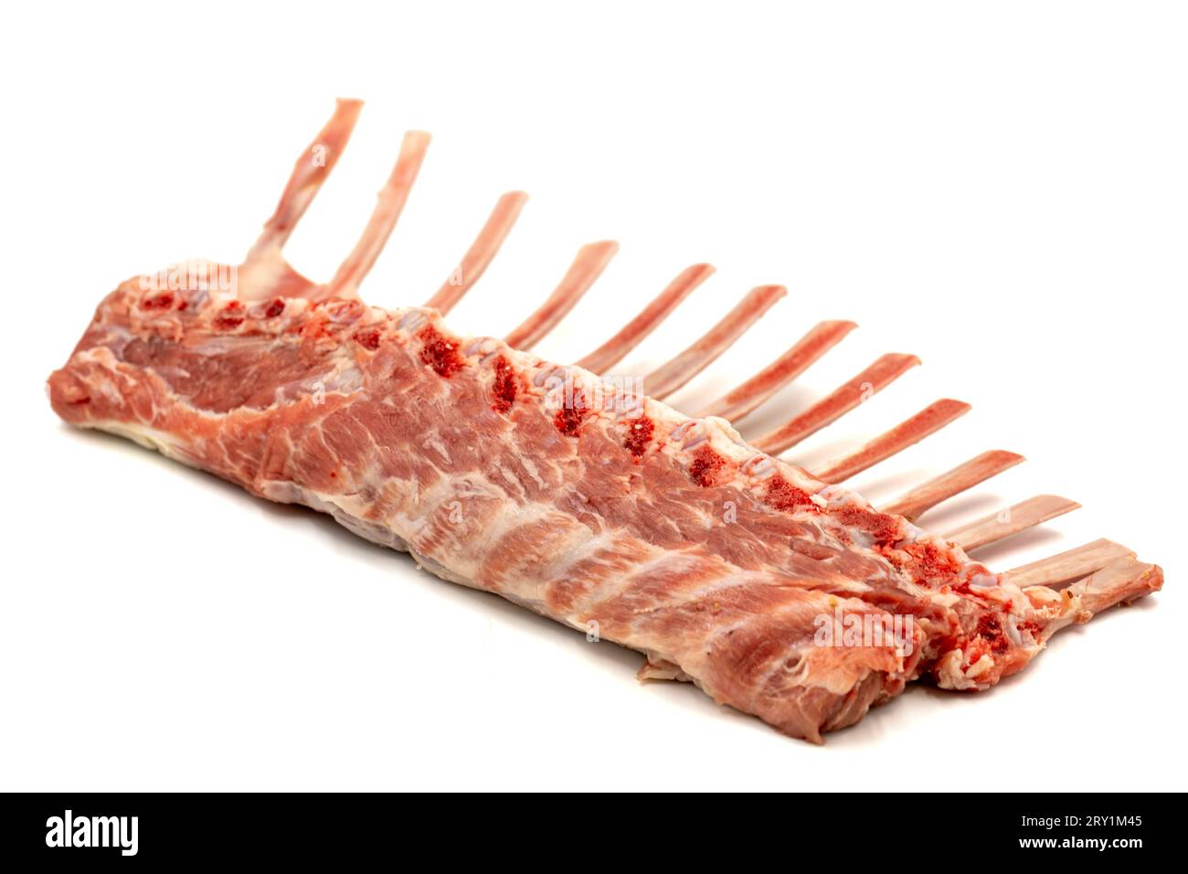 Lamb rack cutlet isolated on white background. Raw lamb chops with ...