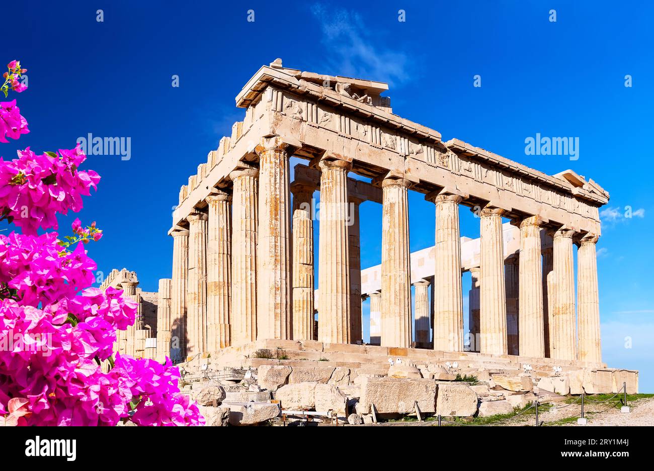Parthenon temple in sunny day. Acropolis in Athens, Greece. The Parthenon is a temple on the ...