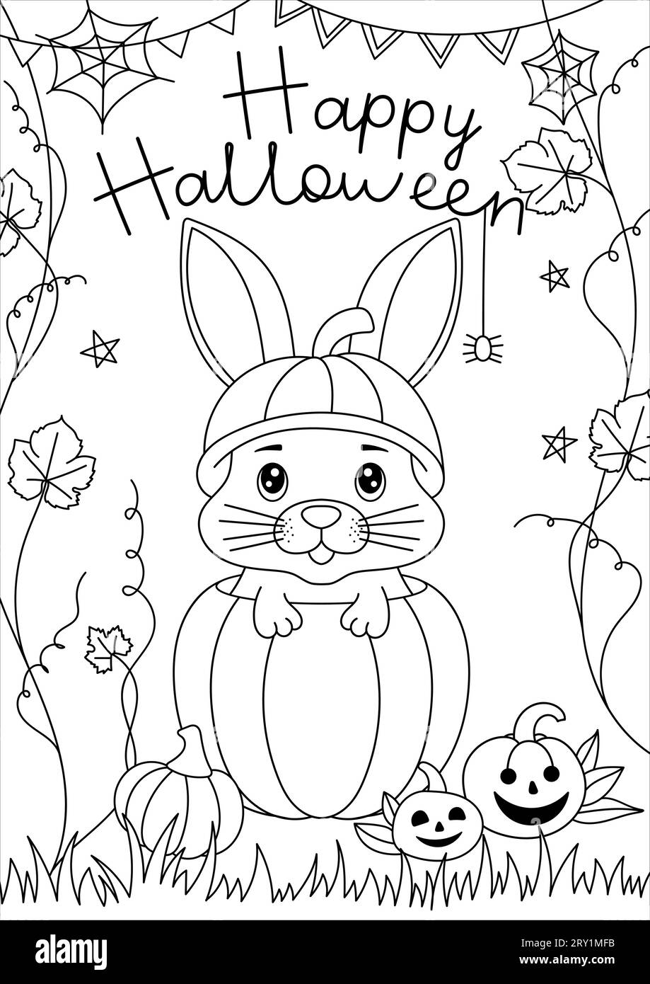 children's Halloween coloring book, cute animal in a pumpkin, vector ...