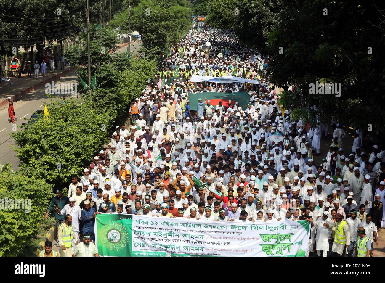 Muslims take part during a march of Holy Eid-e-Miladunnabi, marking the ...
