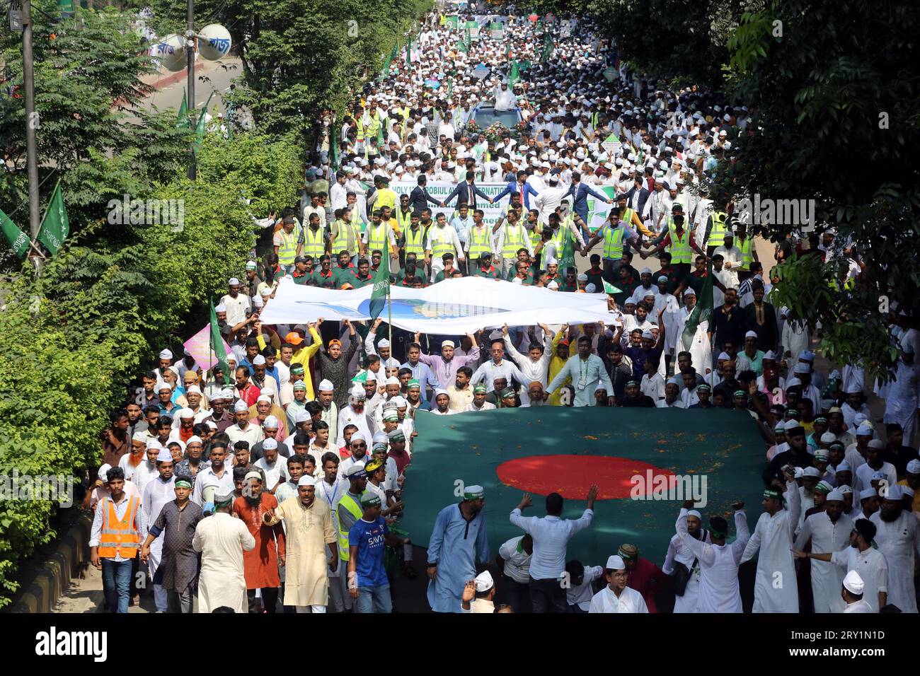 Muslims take part during a march of Holy Eid-e-Miladunnabi, marking the ...