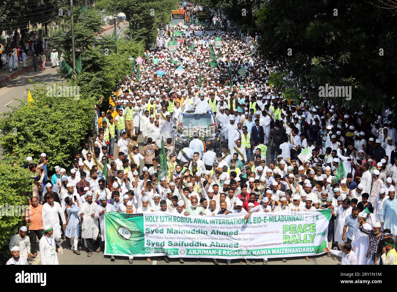 Muslims take part during a march of Holy Eid-e-Miladunnabi, marking the ...