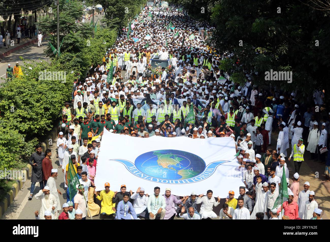 Muslims take part during a march of Holy Eid-e-Miladunnabi, marking the ...