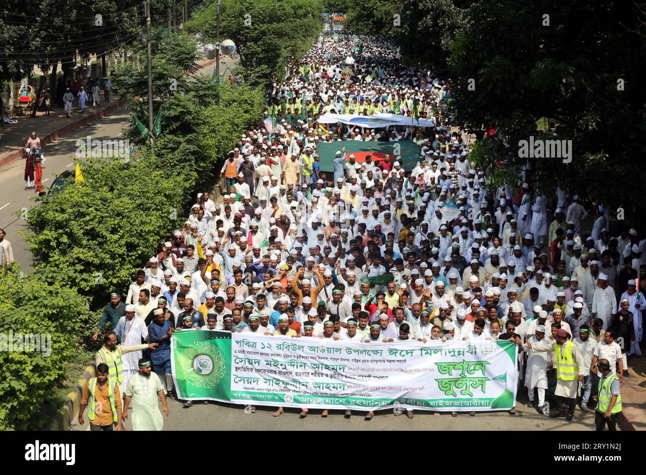 Muslims take part during a march of Holy Eid-e-Miladunnabi, marking the ...
