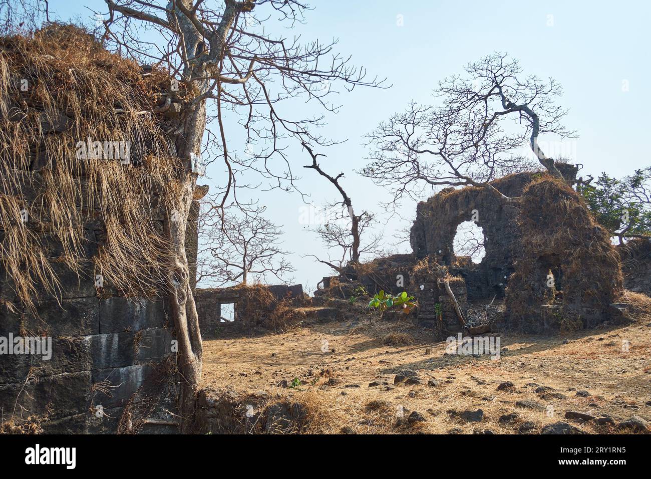 Ruins of the fort at the Karnala Bird Sancturay in Maharashtra, India ...