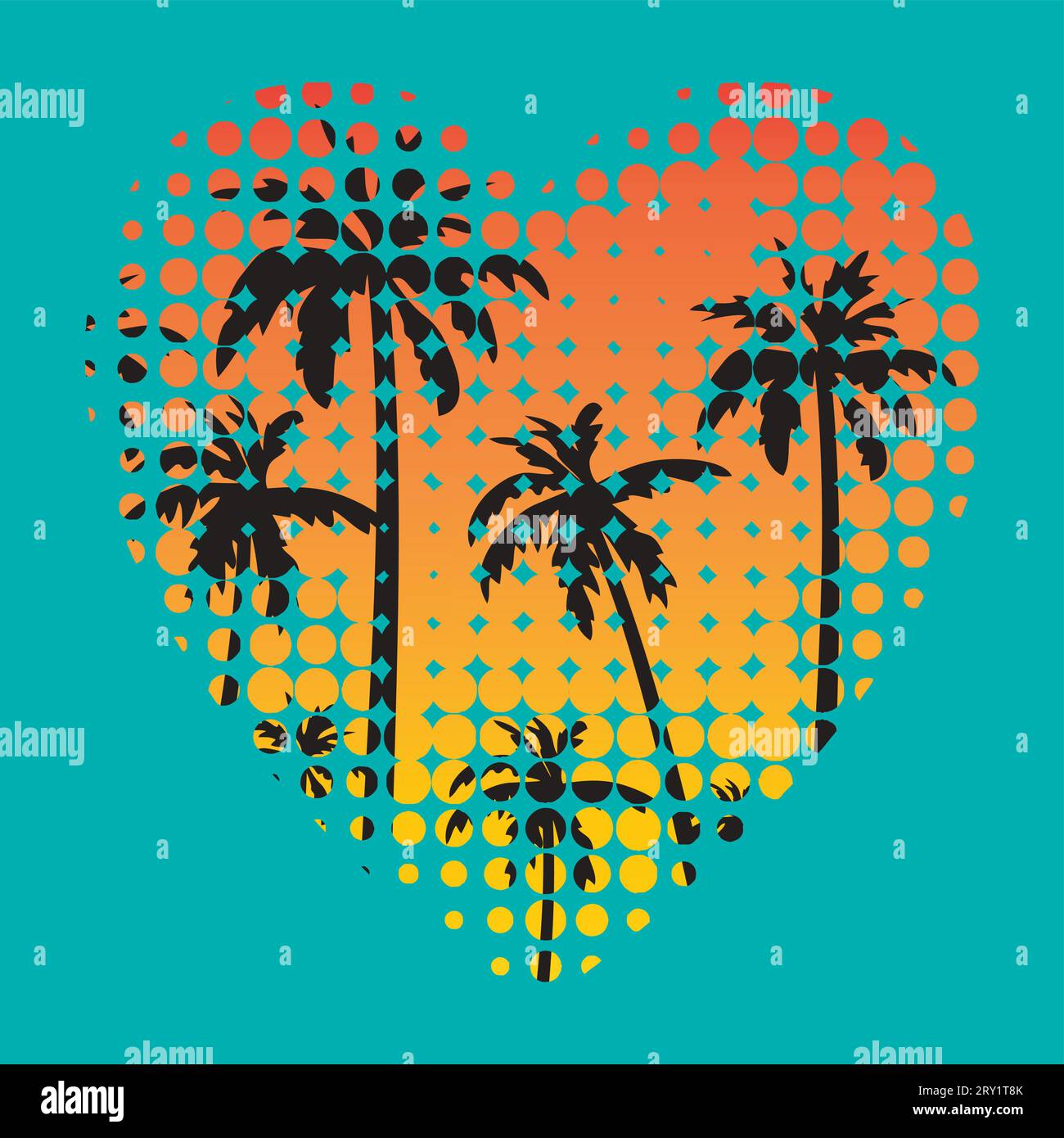 Palm trees. Tropical background inside heart. Halftone texture Stock ...