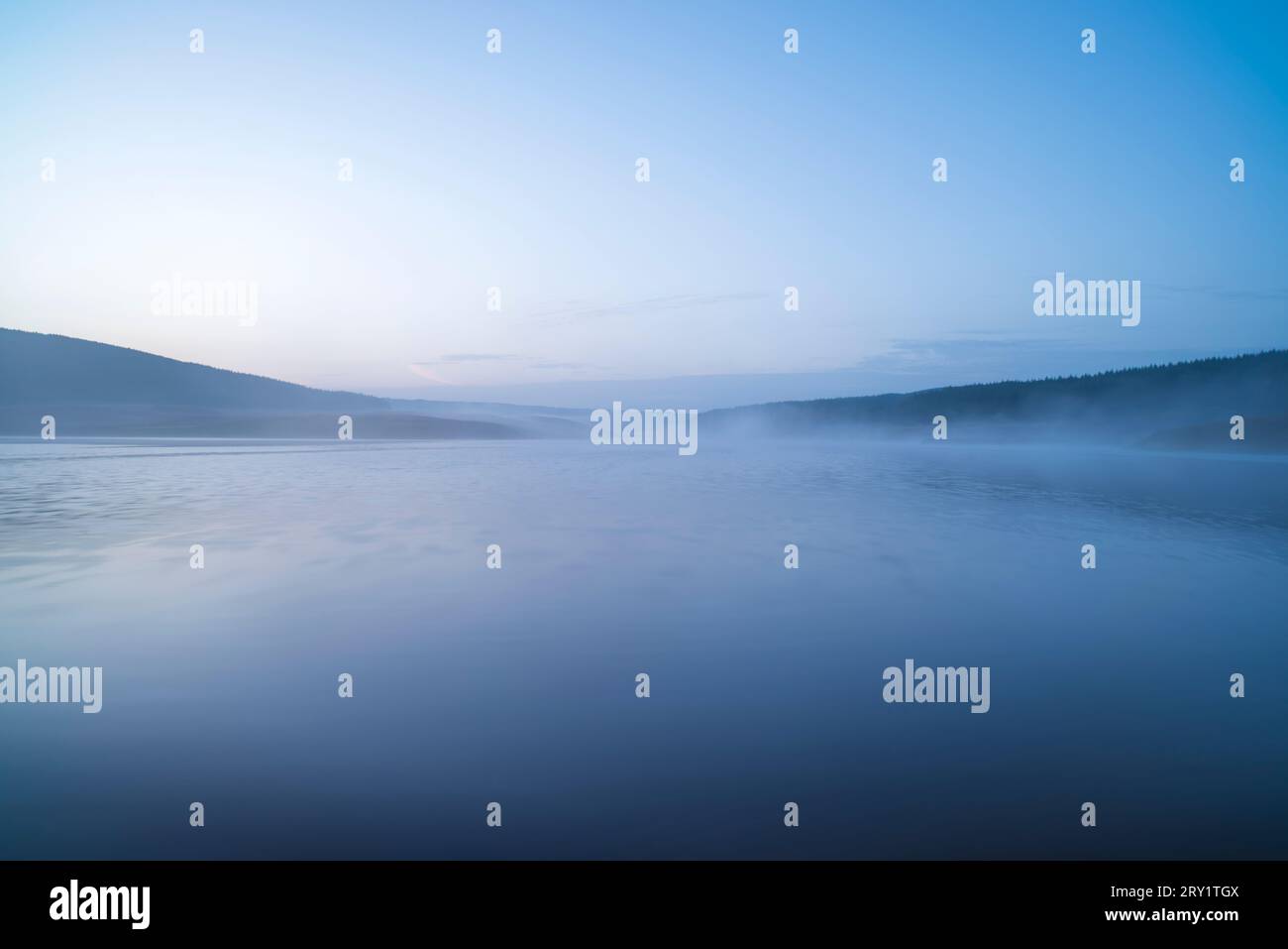 Mist at Glengavel Reservoir near Dungavel, Lanarkshire, Scotland Stock ...