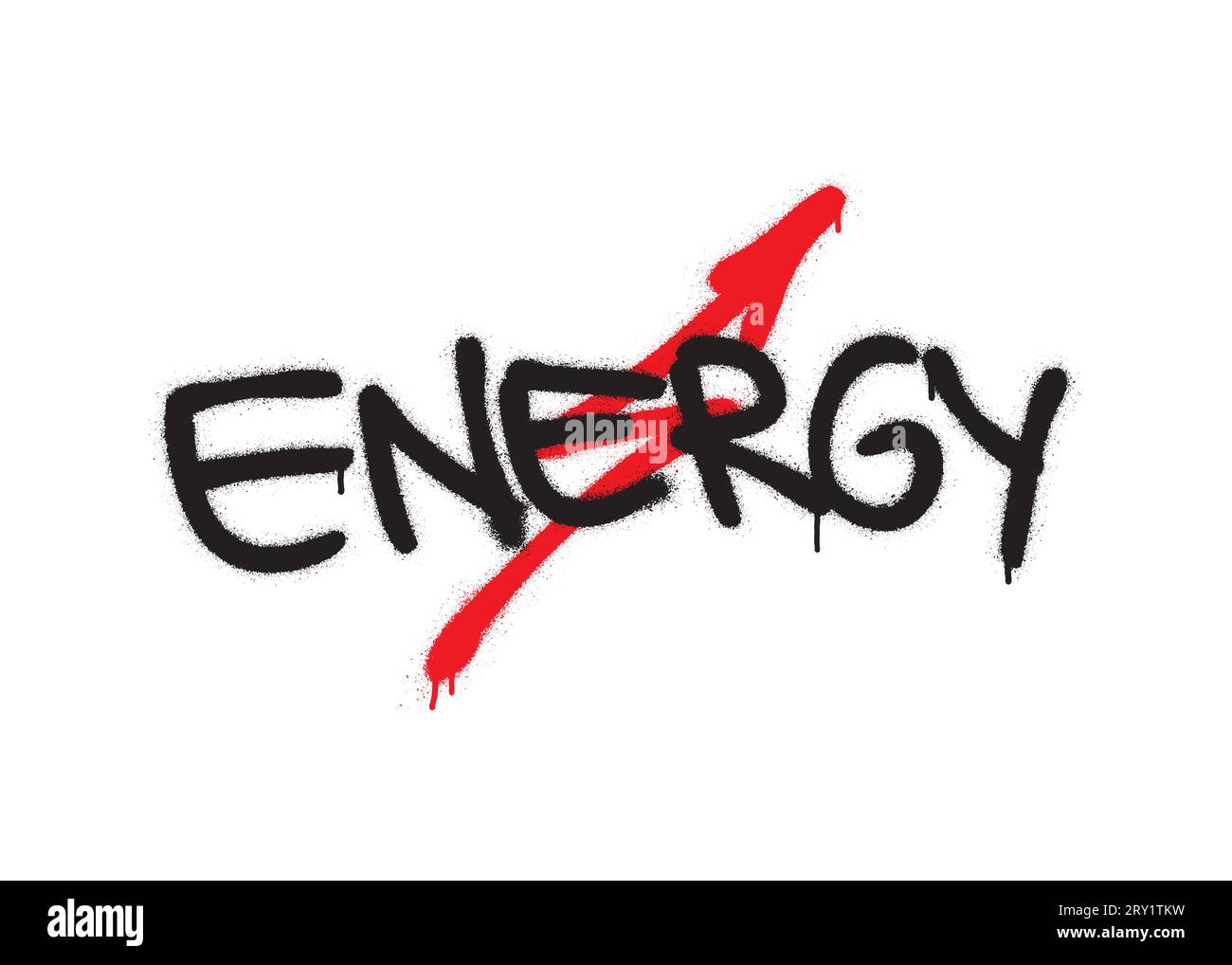 Spray graffiti word ENERGY. Red lightning symbol...The concept of ...