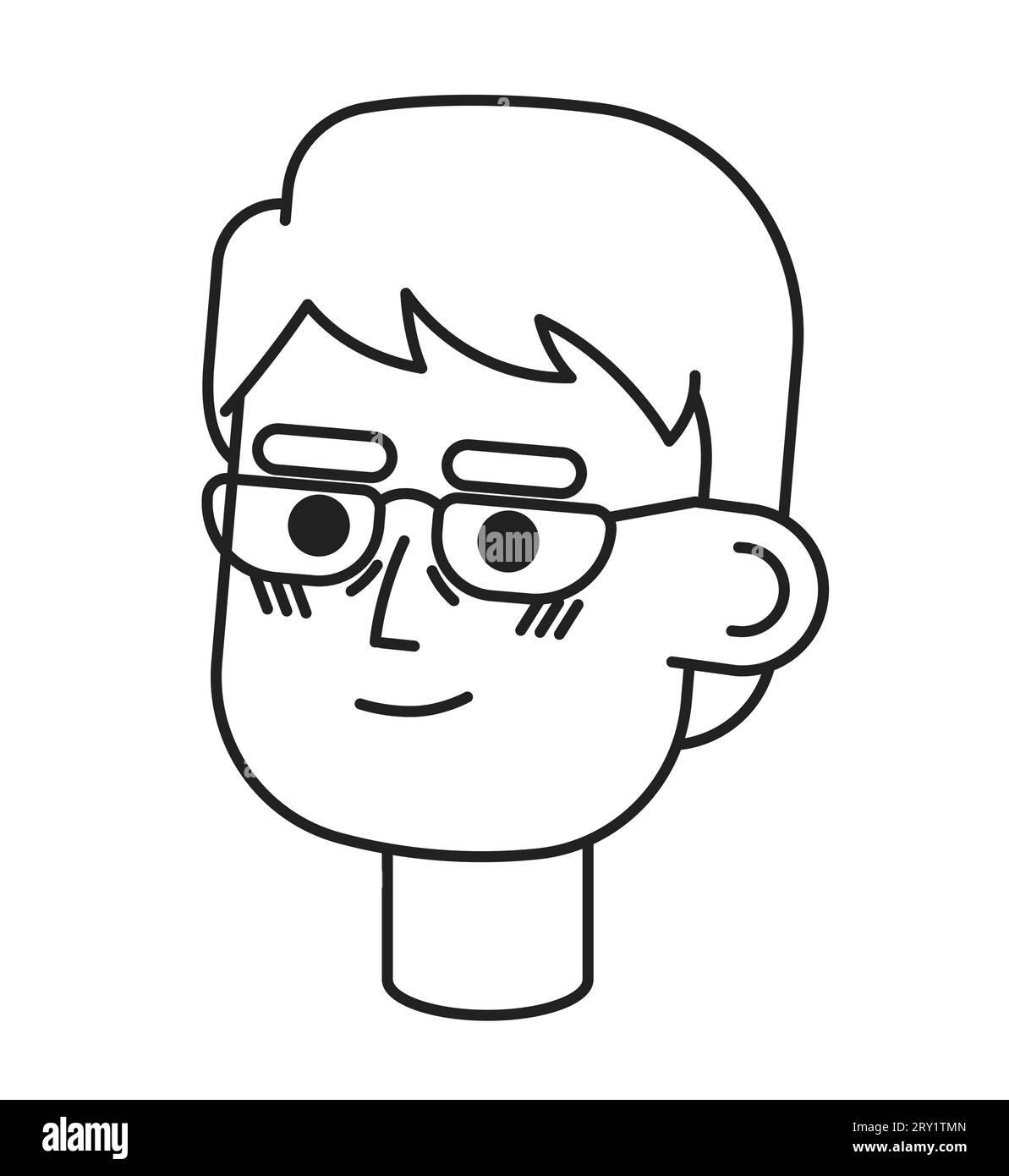 Eyeglasses asian elderly man black and white 2D vector avatar ...