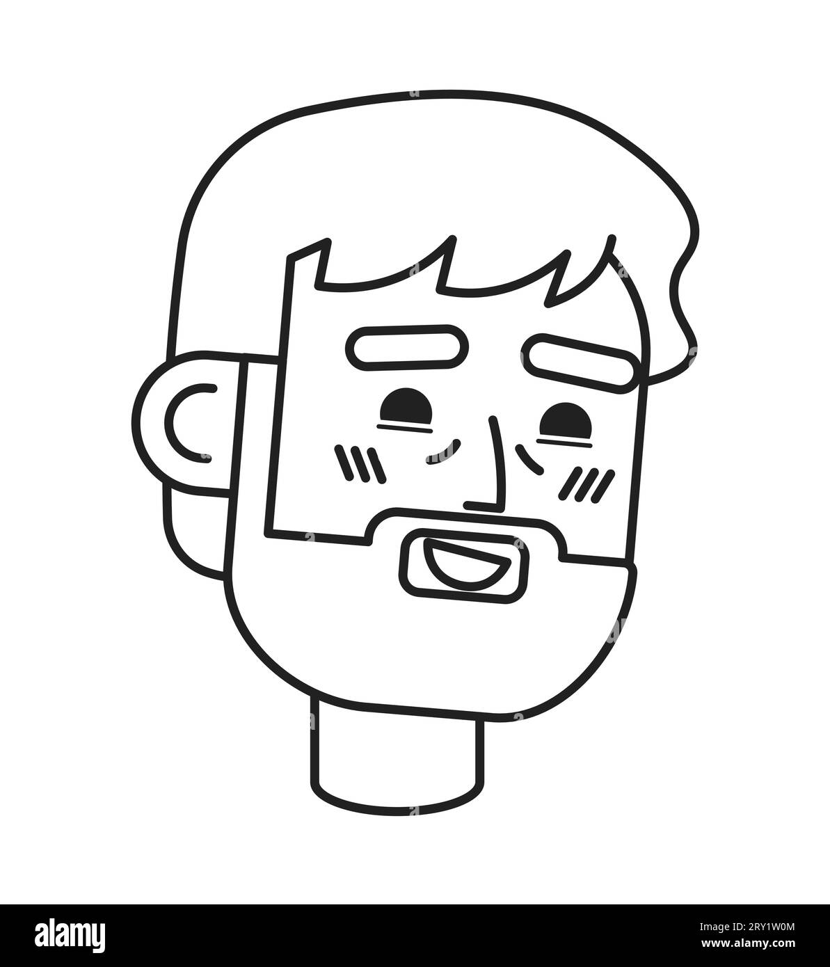 Bearded senior smiling black and white 2D vector avatar illustration ...