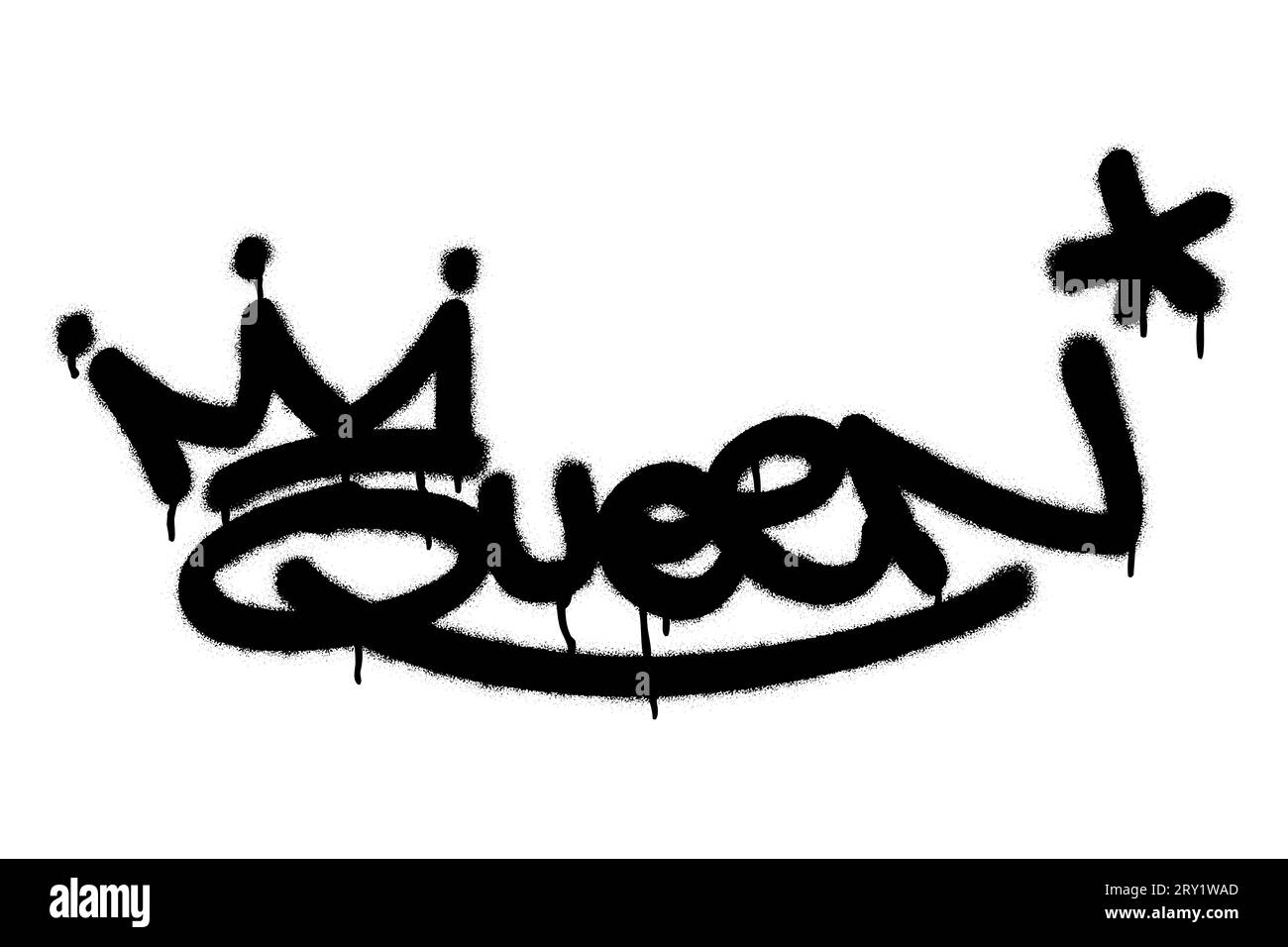 Isolated spray graffiti tag quote QUEEN, crown and star symbols over ...
