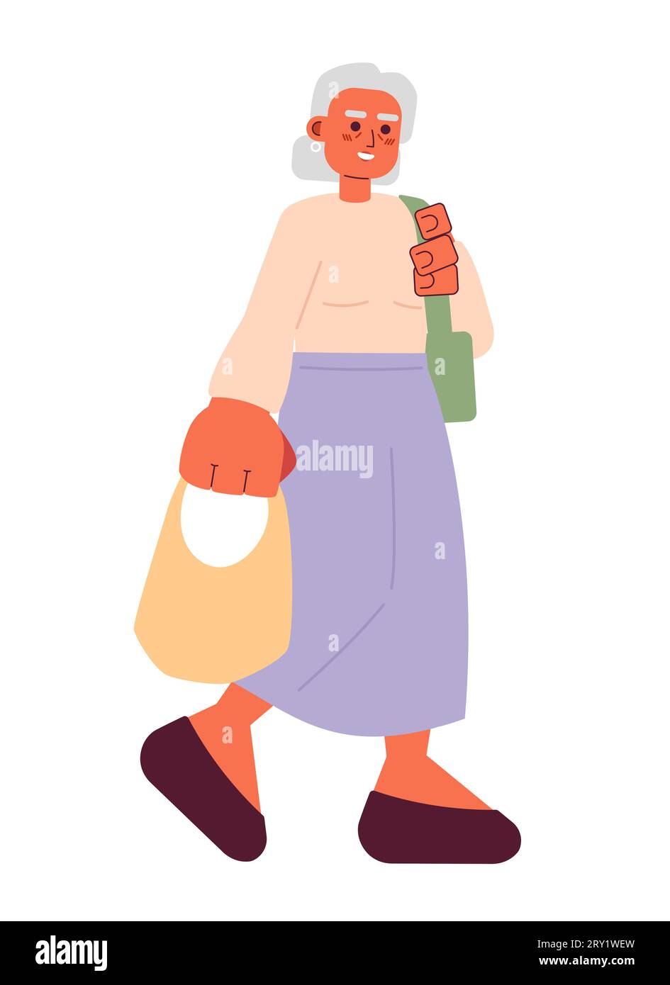 Granny old woman going shopping 2D cartoon character Stock Vector Image ...