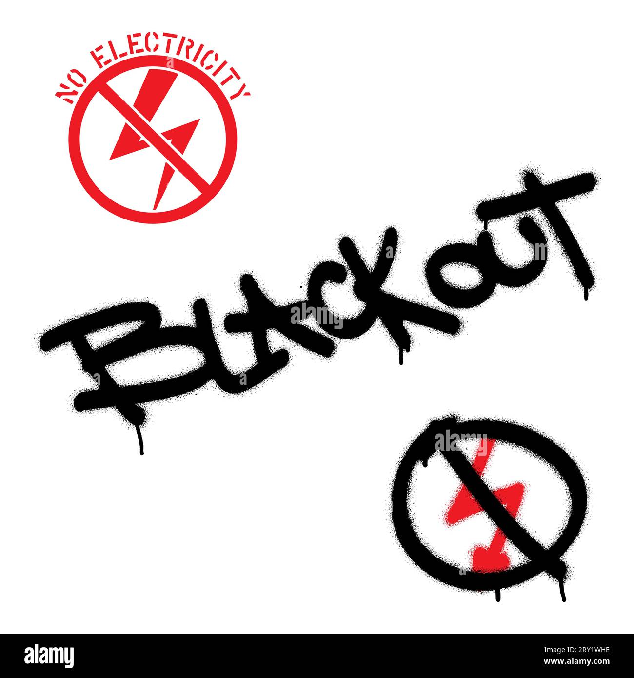 Spray paint graffiti word BLACKOUT and stencil NO ELECTRICITY. High ...
