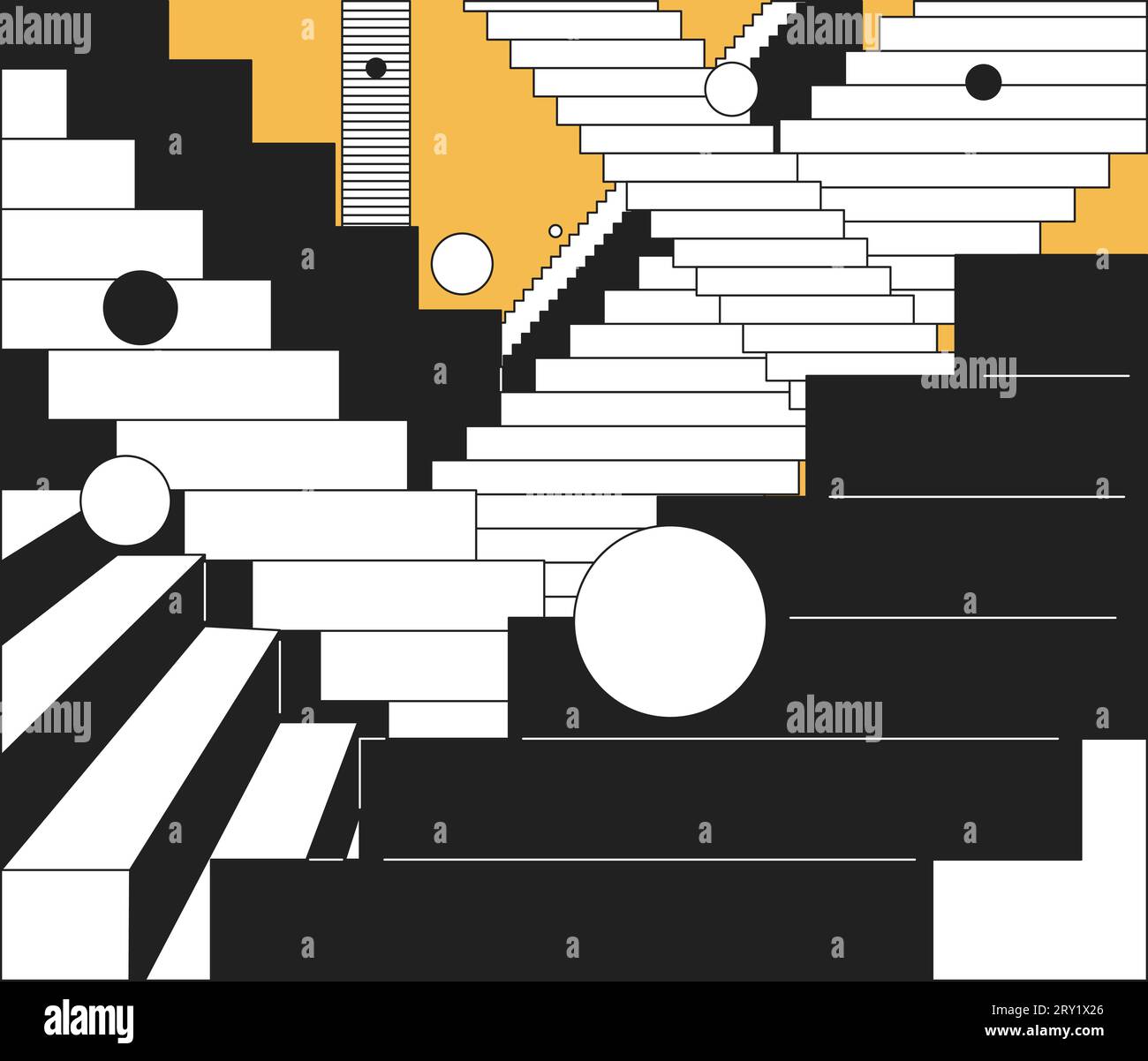 Labyrinth stairs surreal black and white 2D illustration concept Stock ...