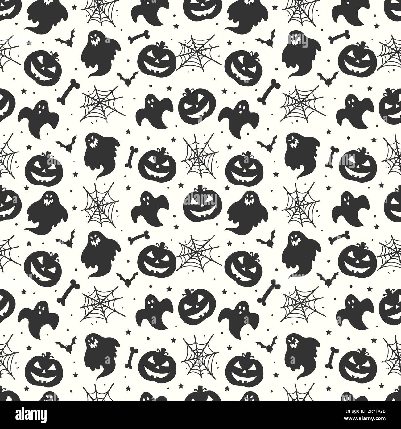 Black and white seamless halloween pattern background with ghosts ...