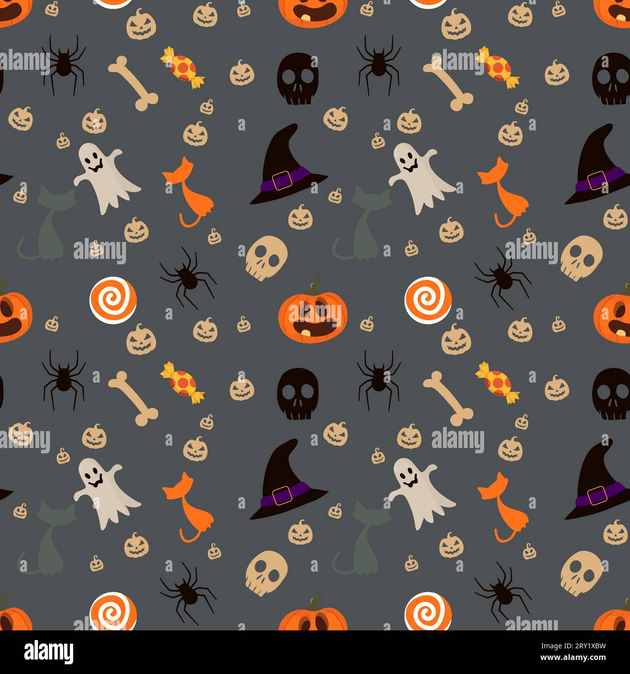 Halloween seamless pattern background illustration with pumpkins ...