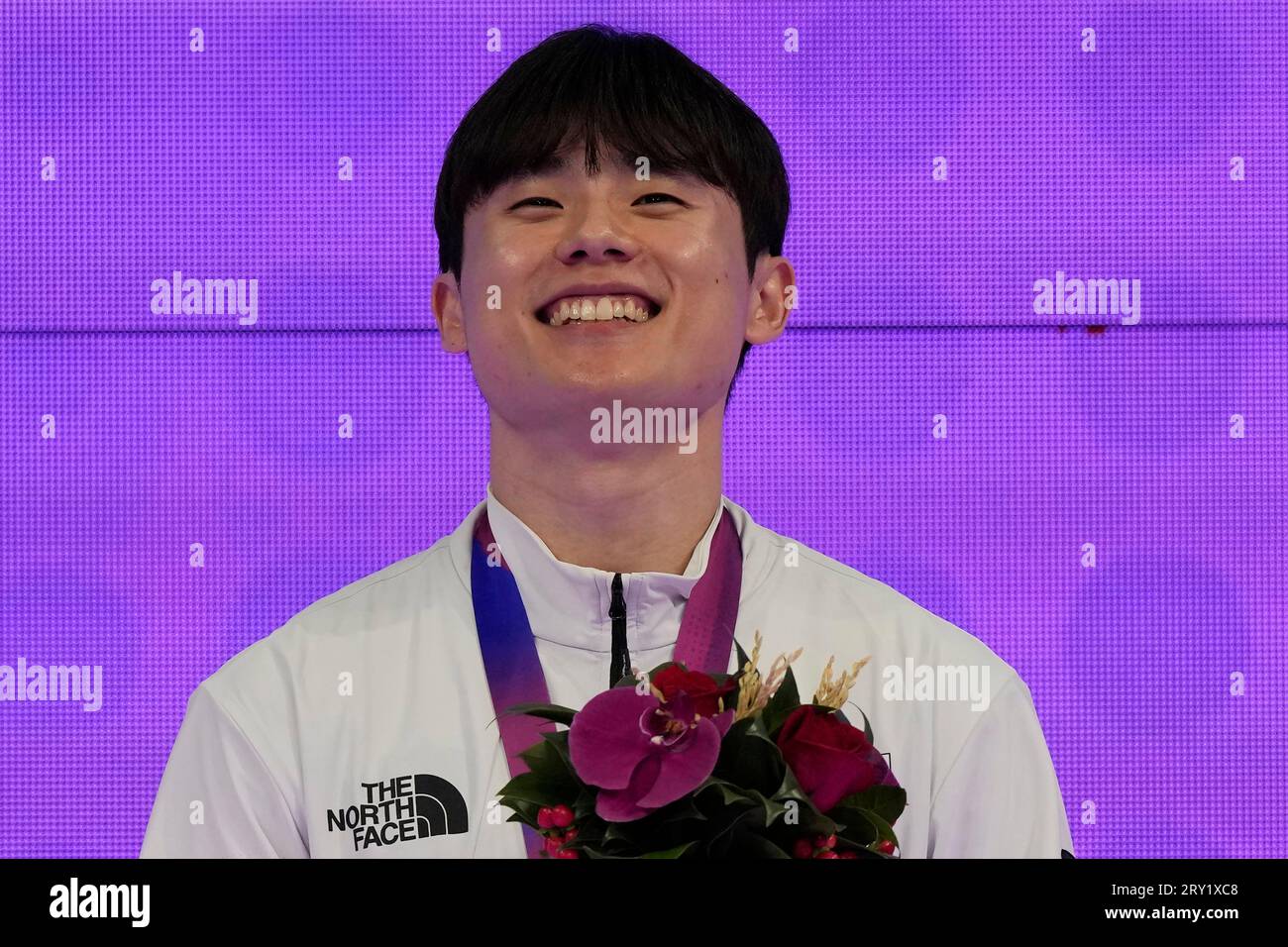 South Korea's Kim Hansol celebrates after receiving his gold medal at ...