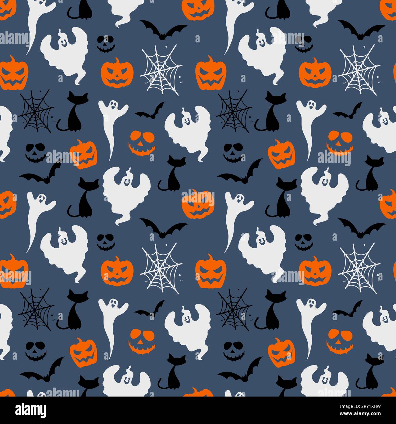 Halloween seamless pattern background illustration with ghosts cats ...