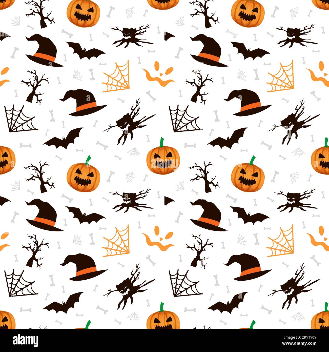halloween scary seamless pattern background with witch hat pumpkins and halloween tree Stock ...