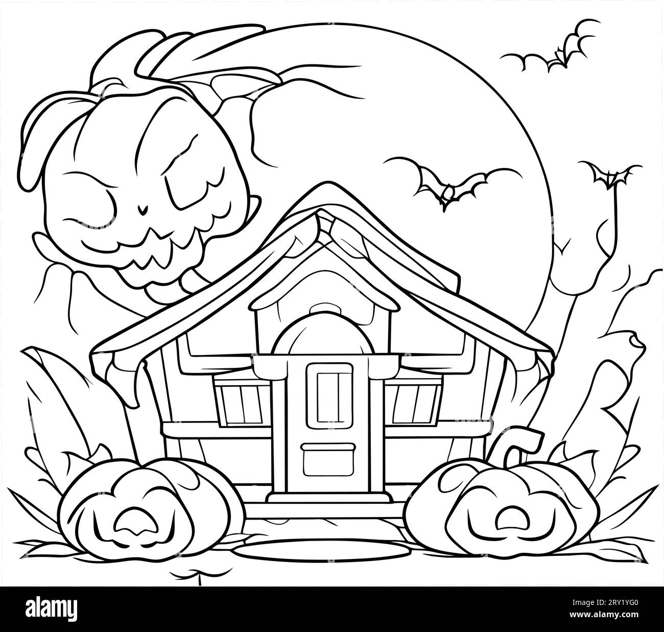 Spooky house coloring page for kids Stock Vector Images - Alamy