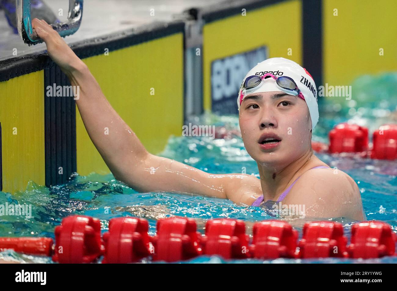 China's Zhang Yufei reacts after winning the women's 50m freestyle ...
