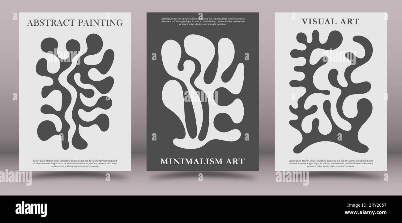 A set of paintings of abstract fine art. A minimalist design layout for ...