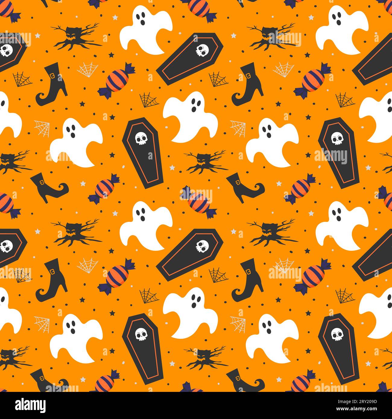 Halloween coffin and ghost pattern. Seamless pattern background Stock ...