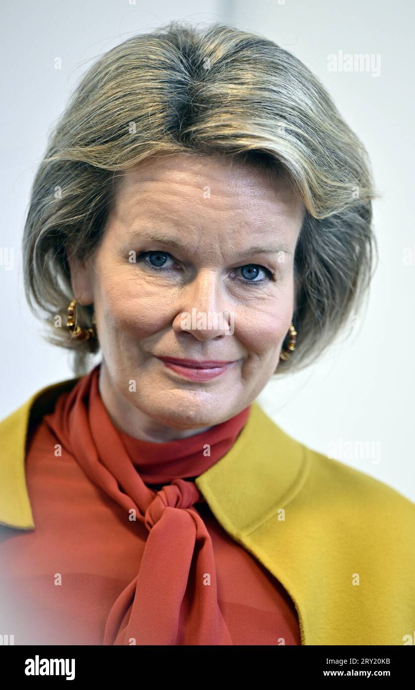 Queen Mathilde of Belgium pictured during a royal visit to the 'Musica Mundi' secondary school ...