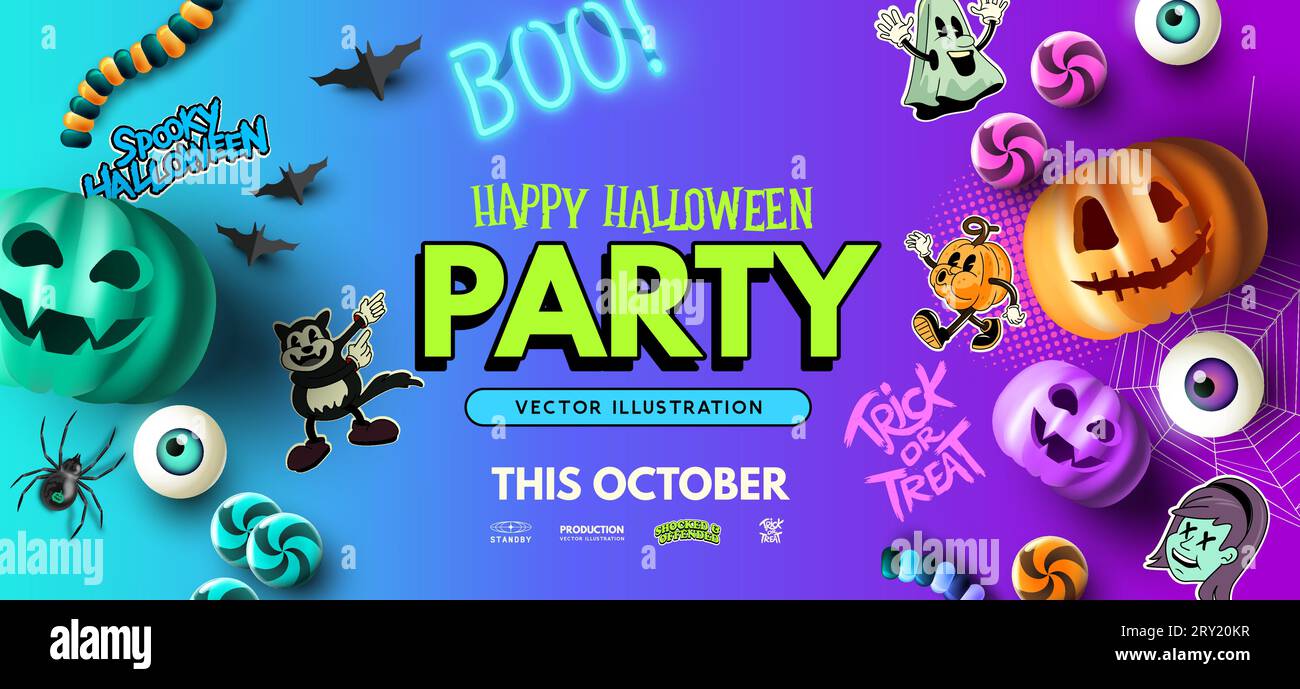 Happy Halloween party decorations and spooky objects. Vector ...