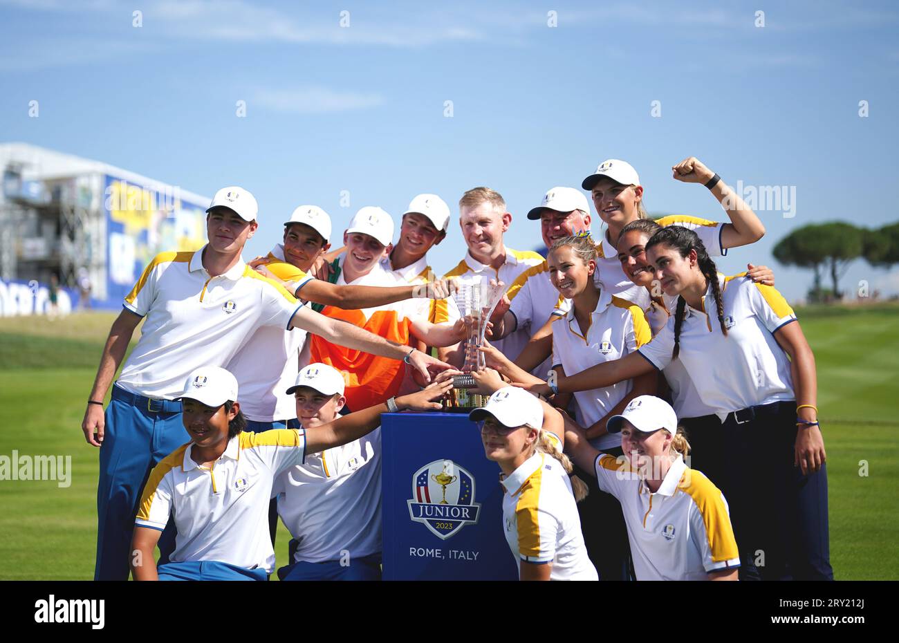 Team Europe players celebrate following victory over the USA in the ...
