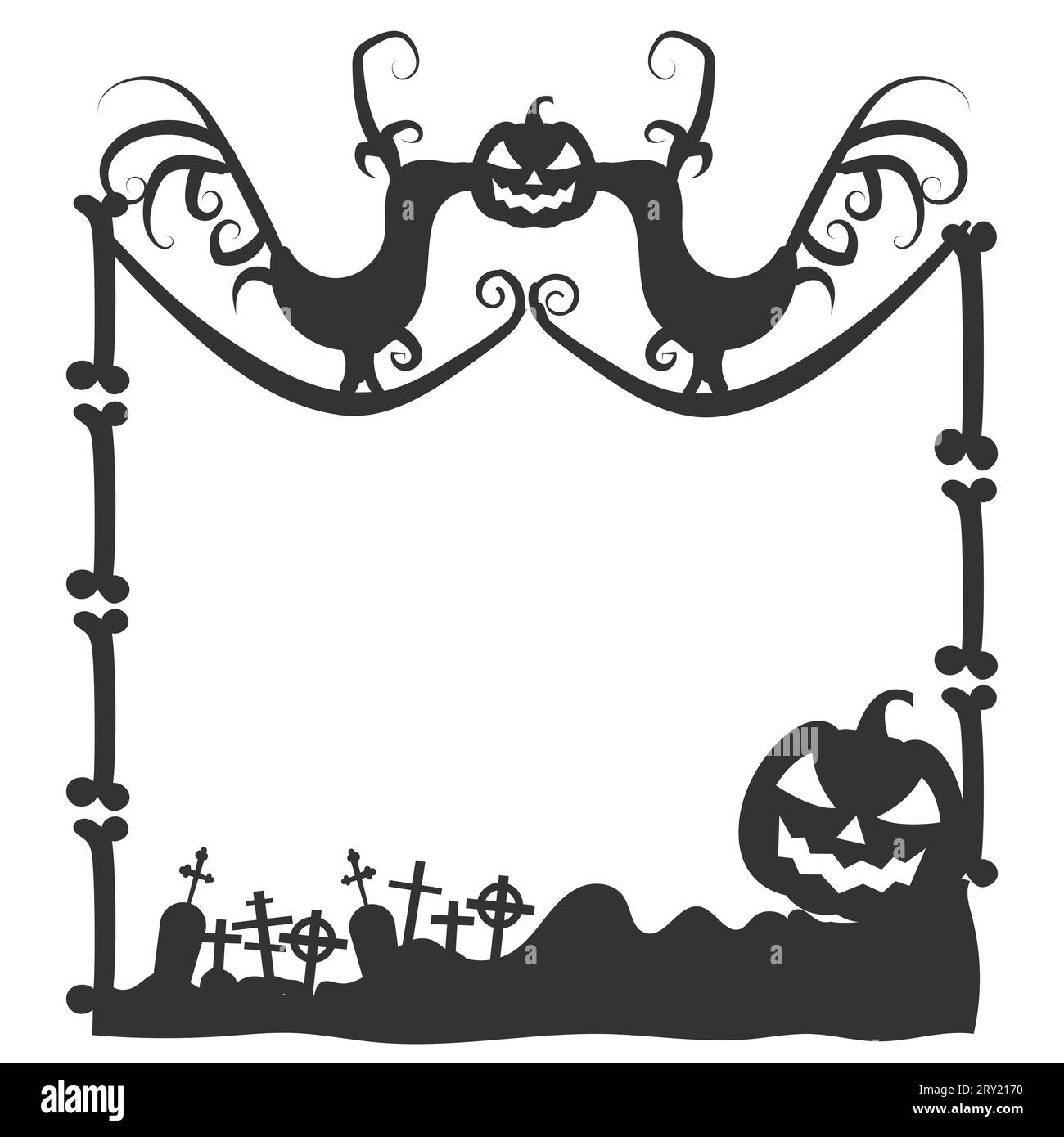Halloween frame border with halloween elements like skull witch hat and ...