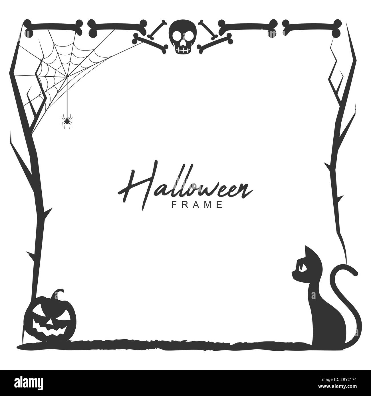Halloween silhouette decorative frame with spider frame and creepy tree ...