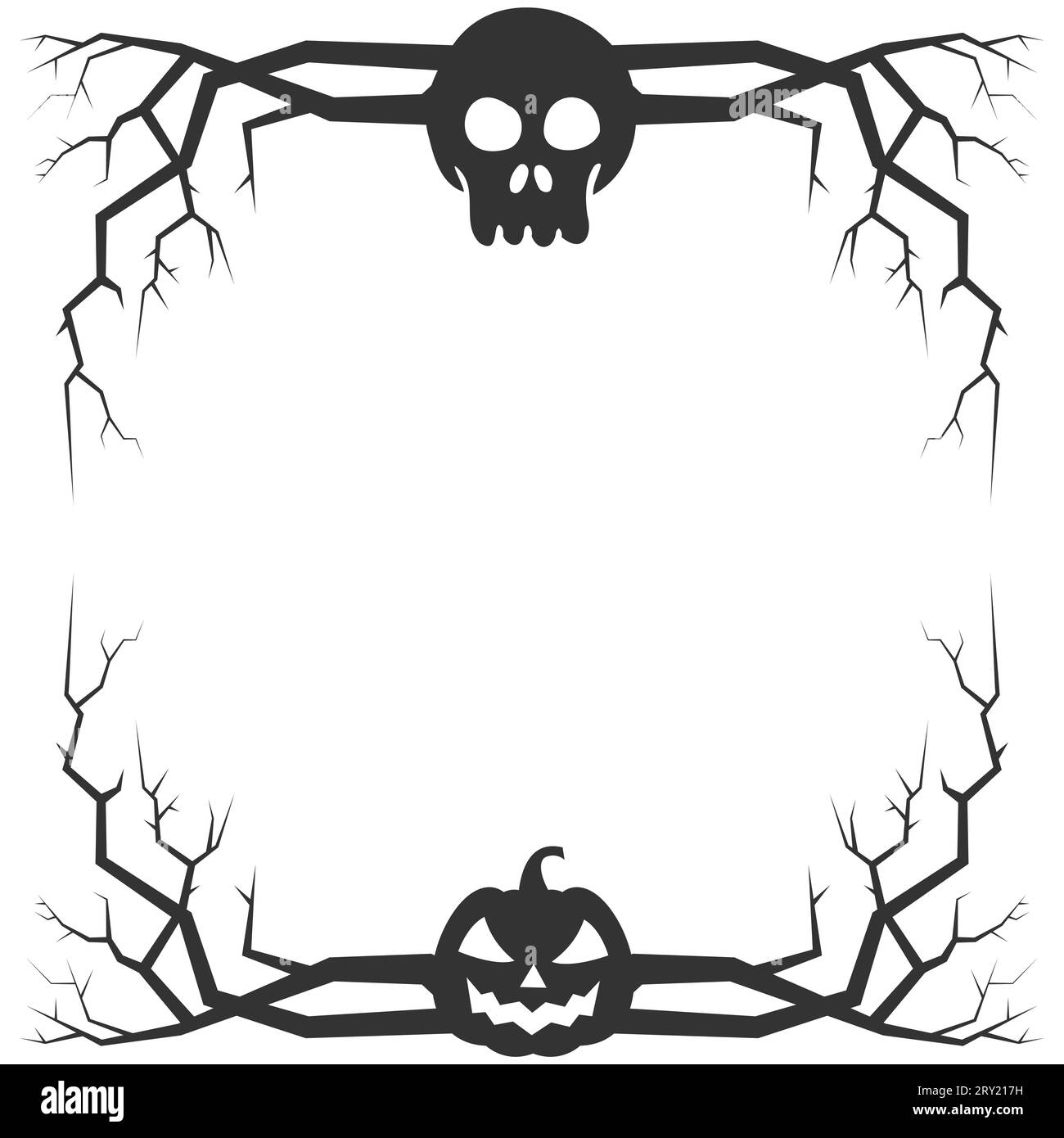 Halloween themed frame border with halloween dead tree and spider net ...