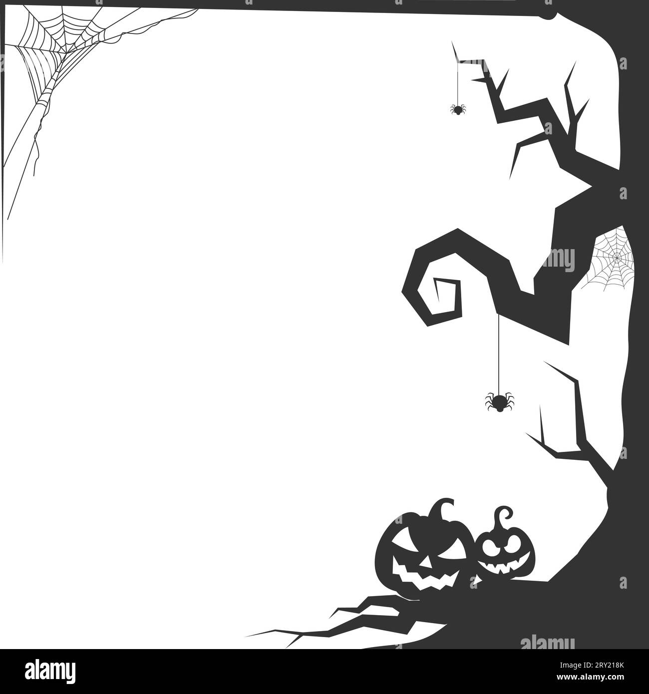 Halloween grunge frame border with creepy tree and haunted house Stock ...