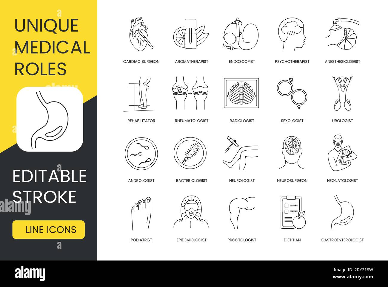 Medical professions icon set in vector, unique medical roles, editable ...