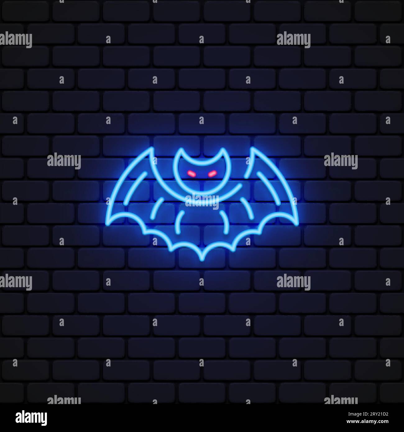 Bat neon in cartoon style on light background. Vector illustration ...