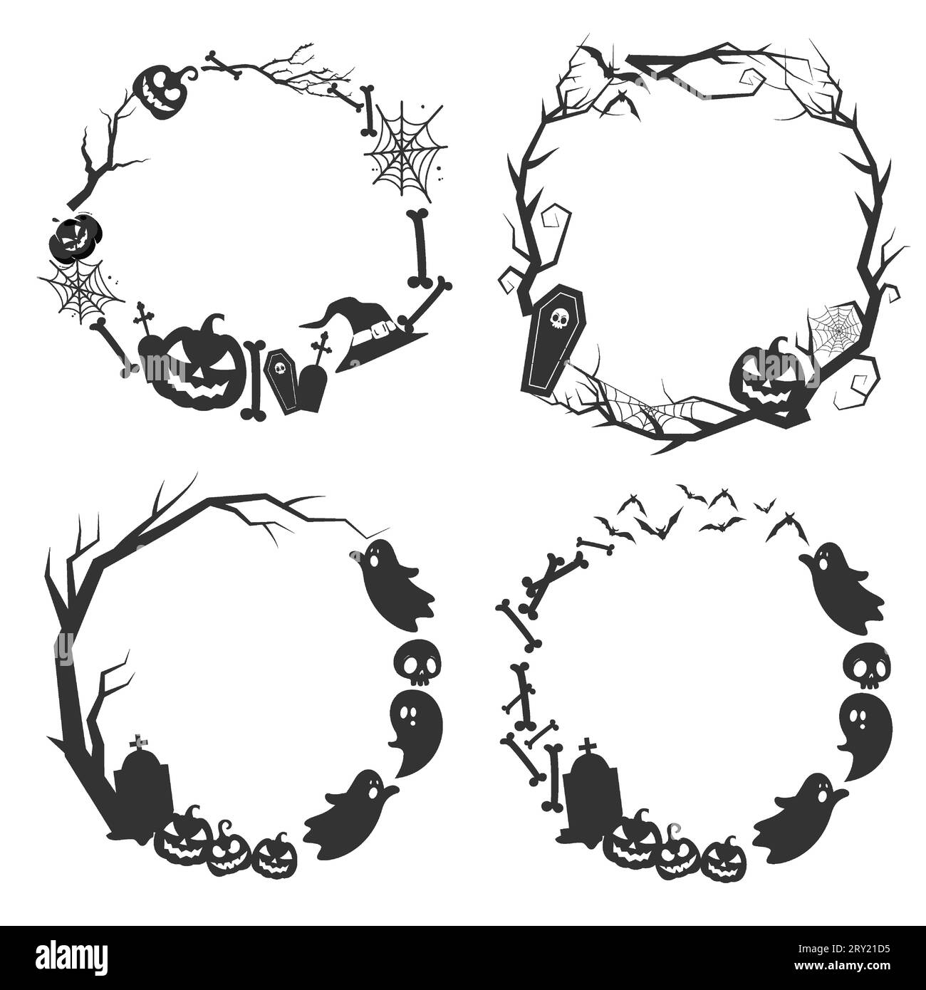 Halloween themed ghost frame with spider net and creepy tree branch ...