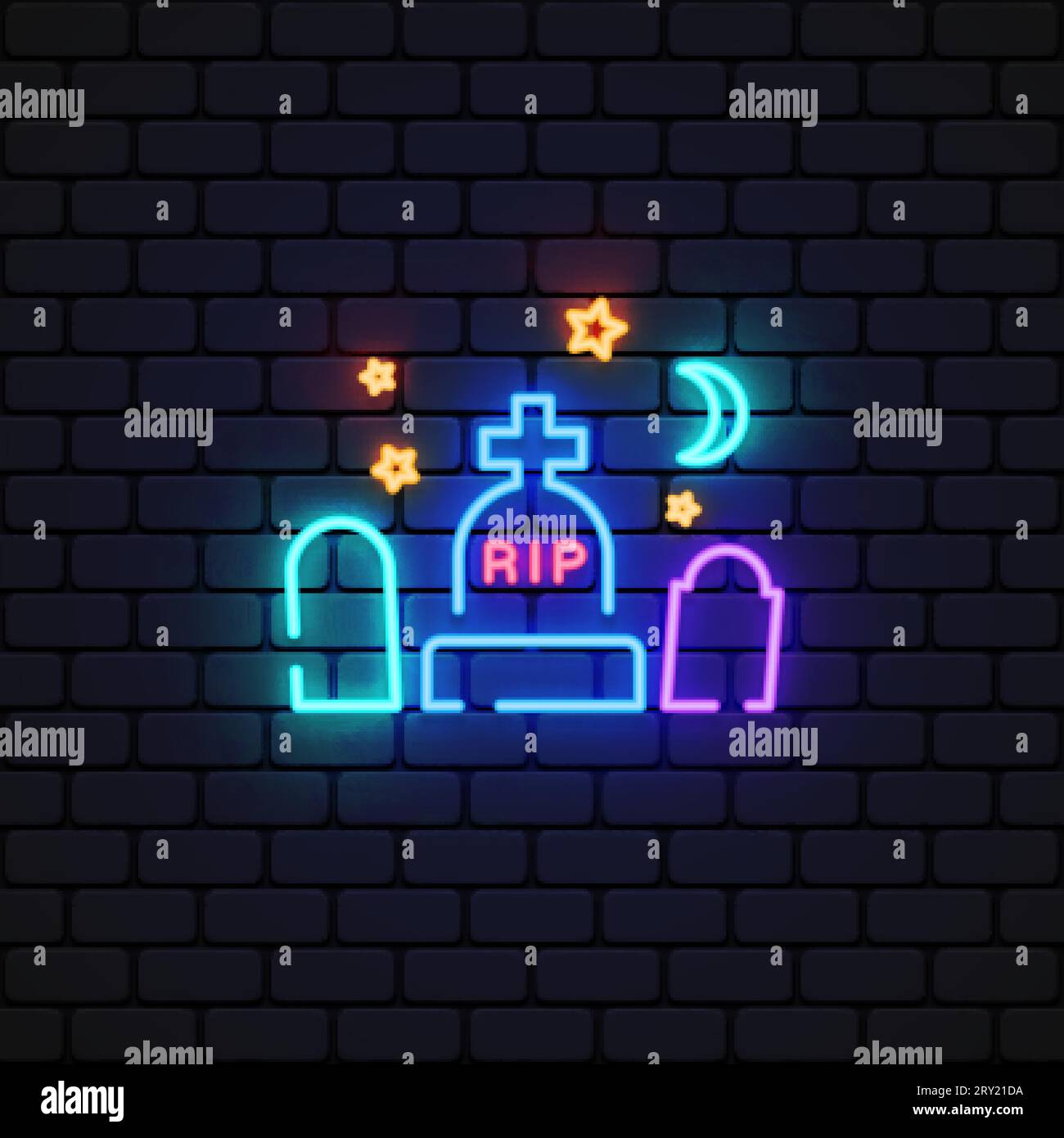Retro cemetery icon neon on black background. Vector illustration Stock ...