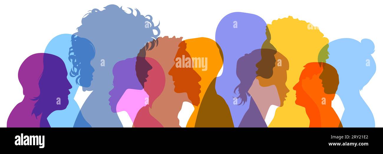 Colorful silhouettes of many heads as a society and adult concept Stock ...