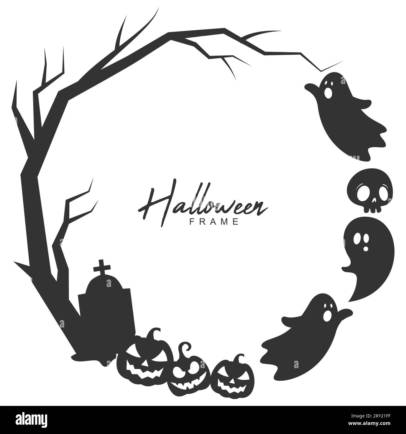 Halloween themed ghost frame with spider net and creepy tree branch ...