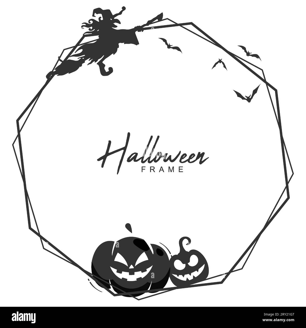 Halloween hexagonal frame border with spider net and halloween tree ...