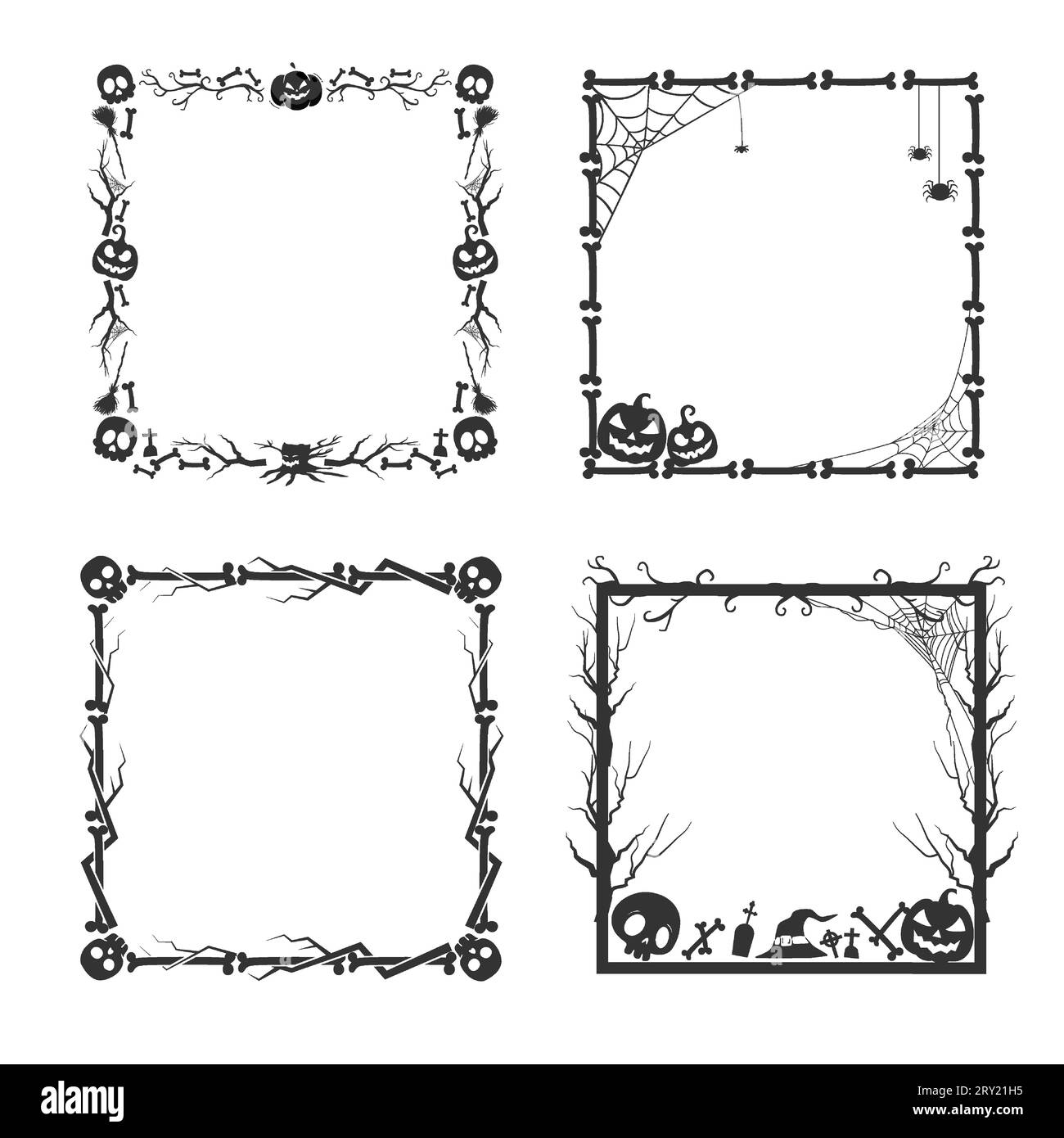 Decorative halloween bone skull frame with creepy tree branch Stock ...