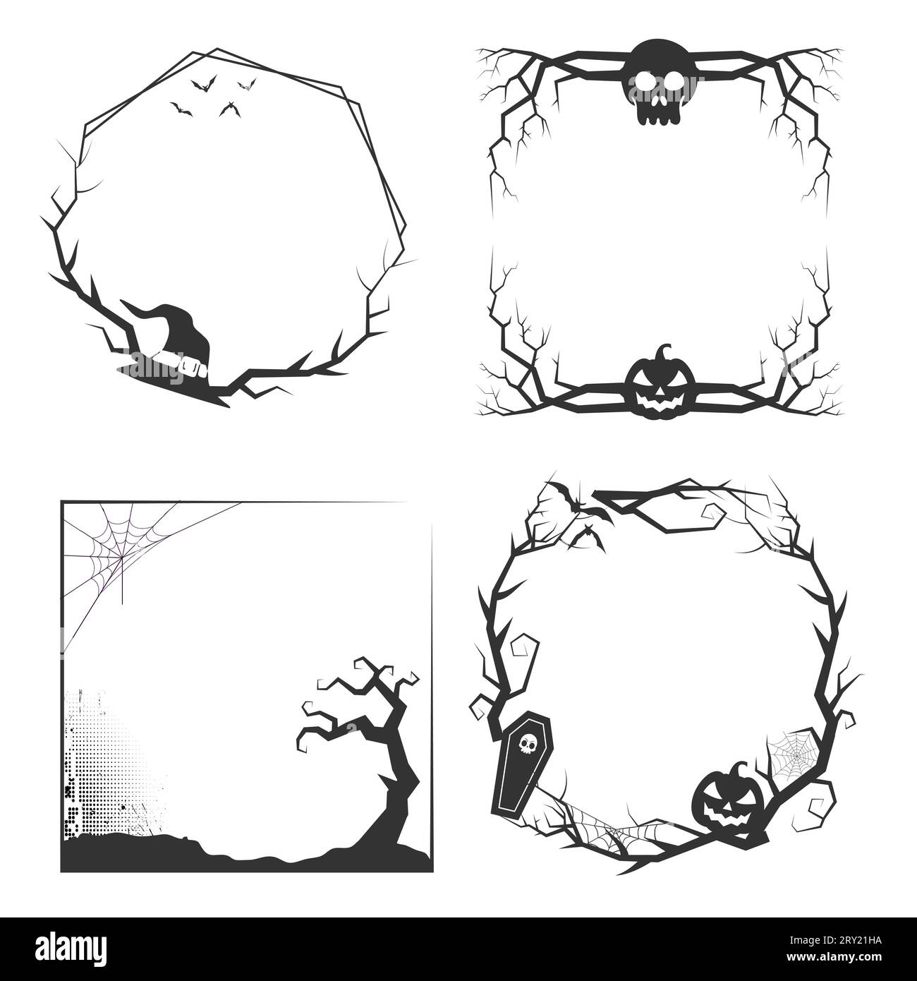 Halloween themed frame border with halloween dead tree and spider net ...