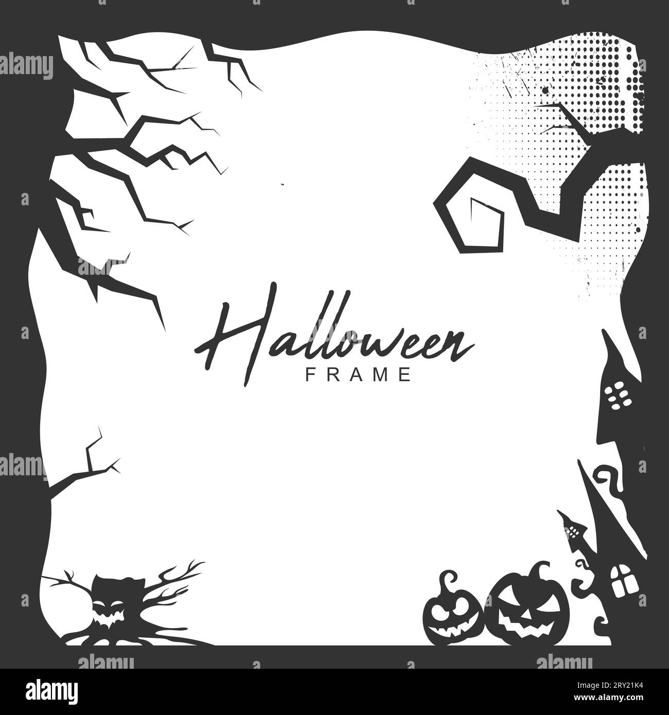 Halloween grunge frame border with creepy tree and haunted house Stock ...