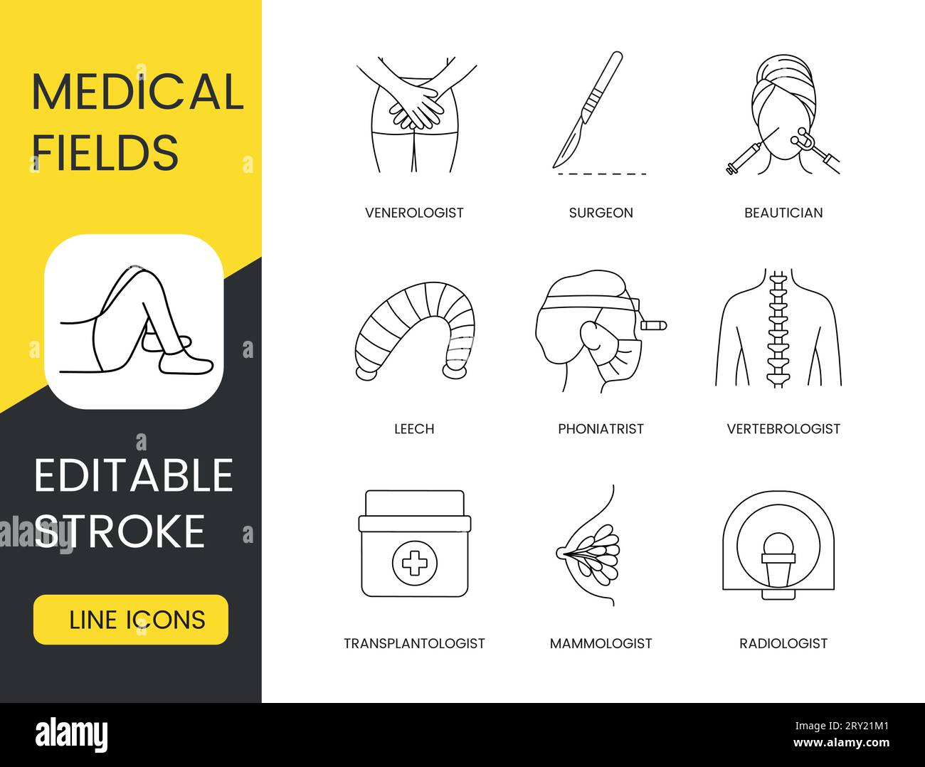Medical professions icon set in vector, medical fields editable stroke ...