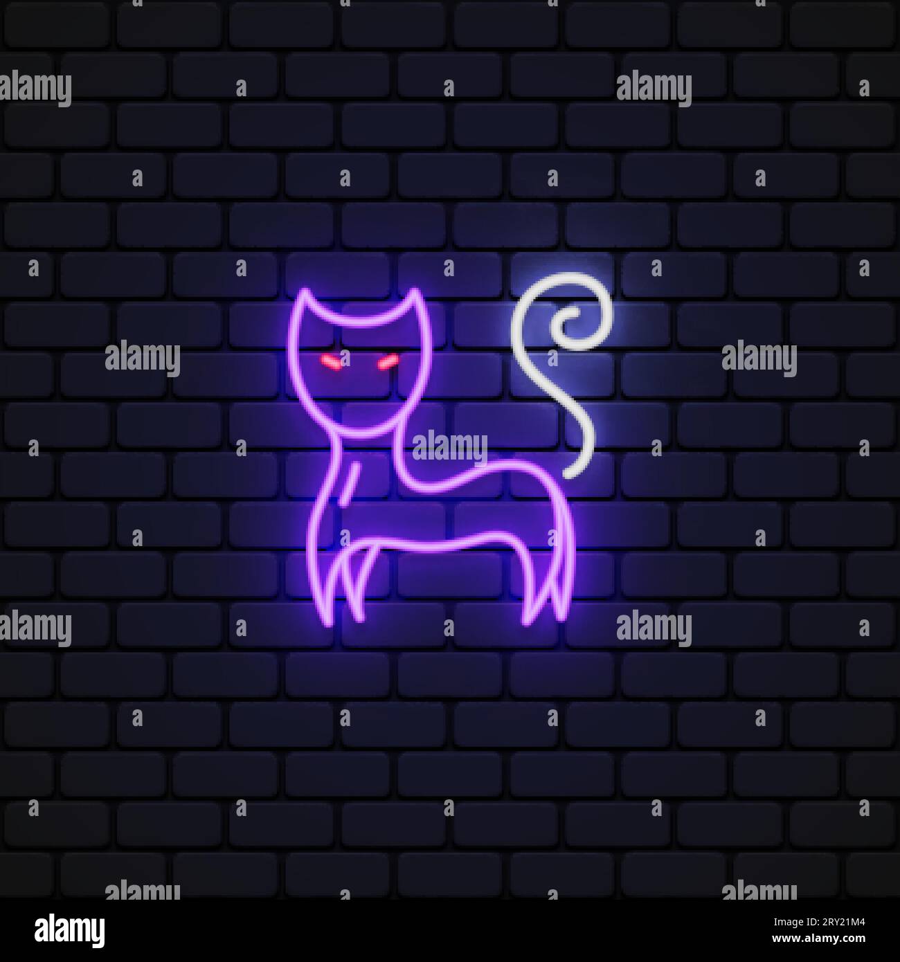Cat icon in neon style on light background. Vector illustration Stock ...