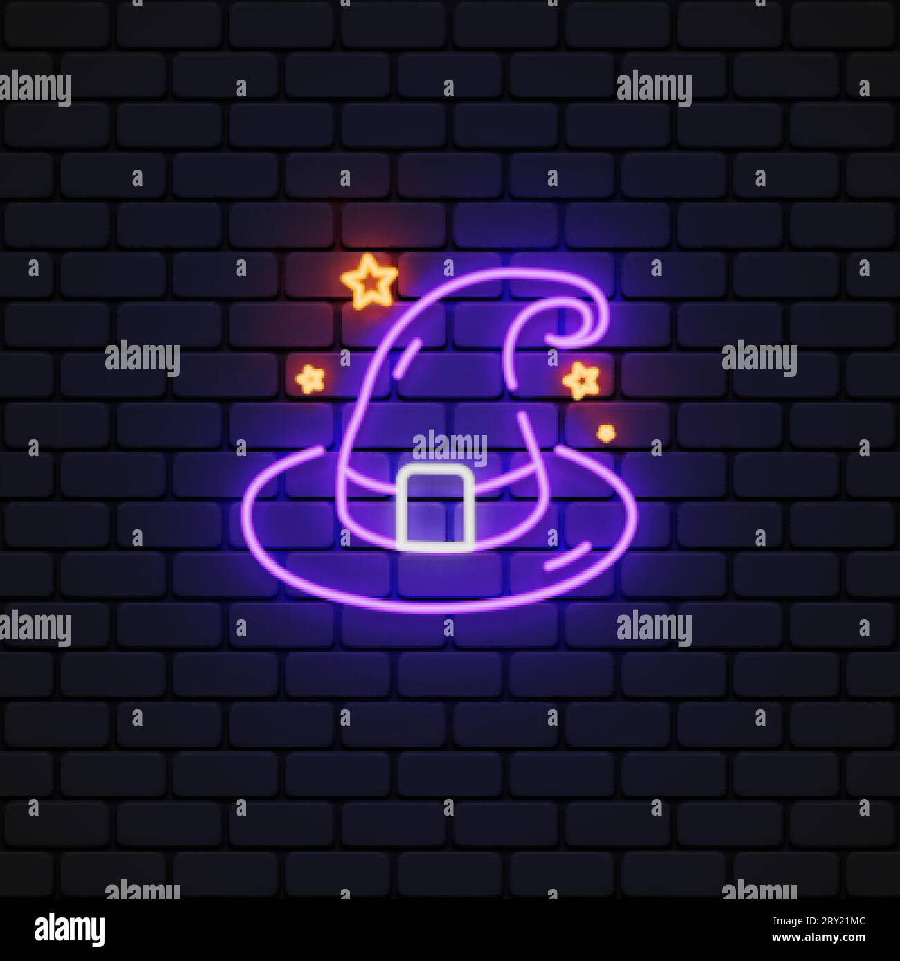 Witch hat neon in fantasy style on light background. Vector ...