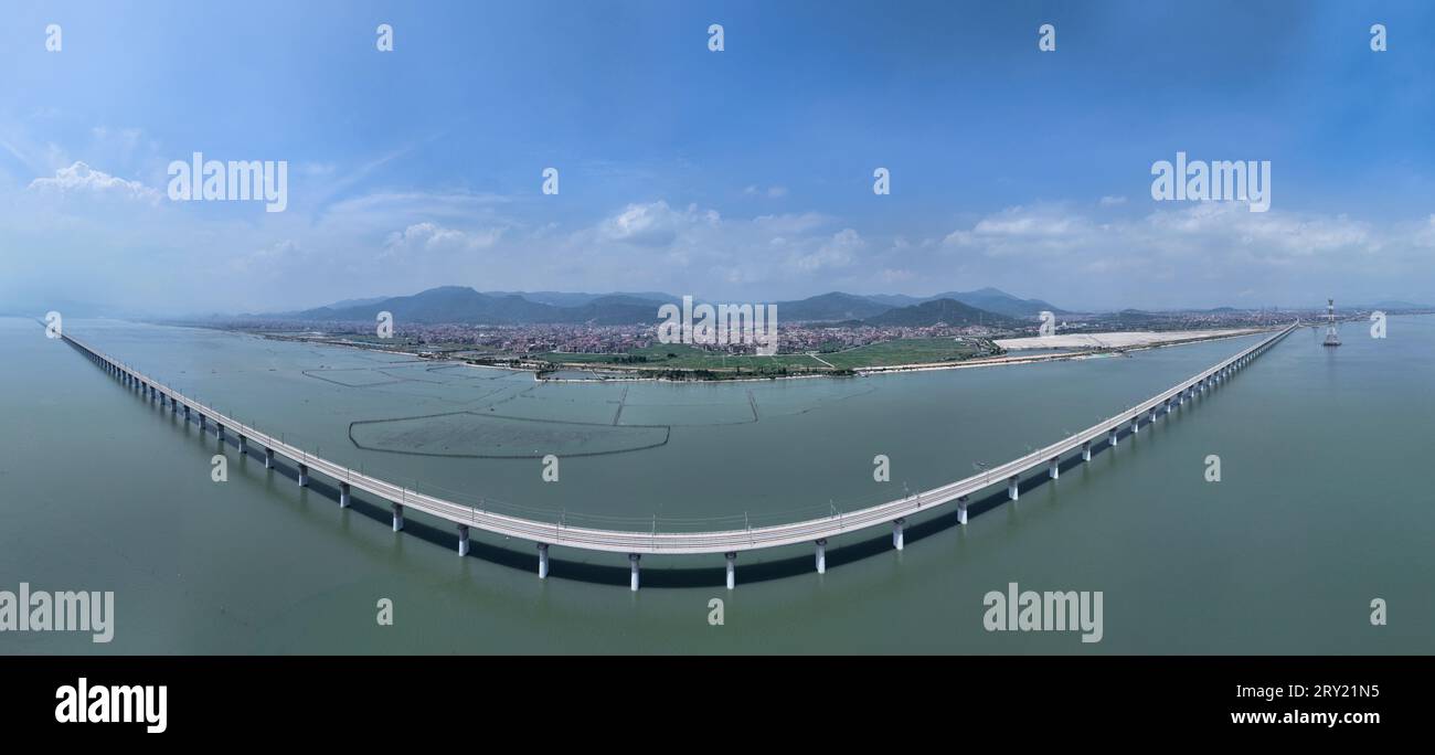 FUZHOU, Sept. 28, 2023 (Xinhua) -- This stitched aerial panorama taken ...